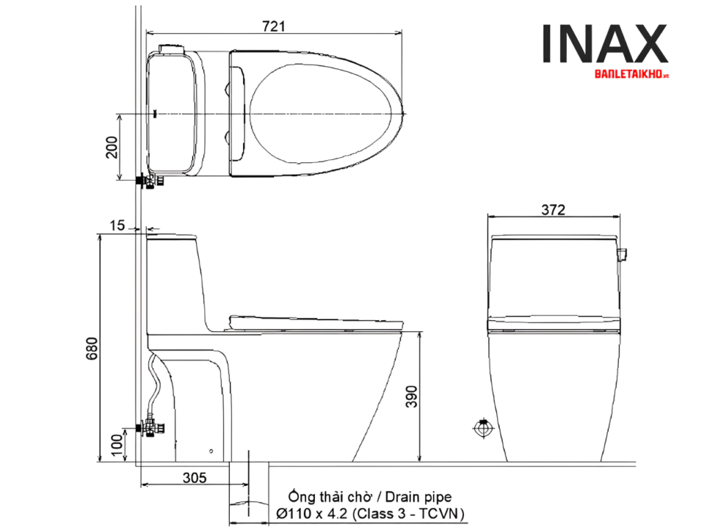 Bồn Cầu INAX AC-912+CW-S32VN 1 Khối Nắp Rửa Cơ