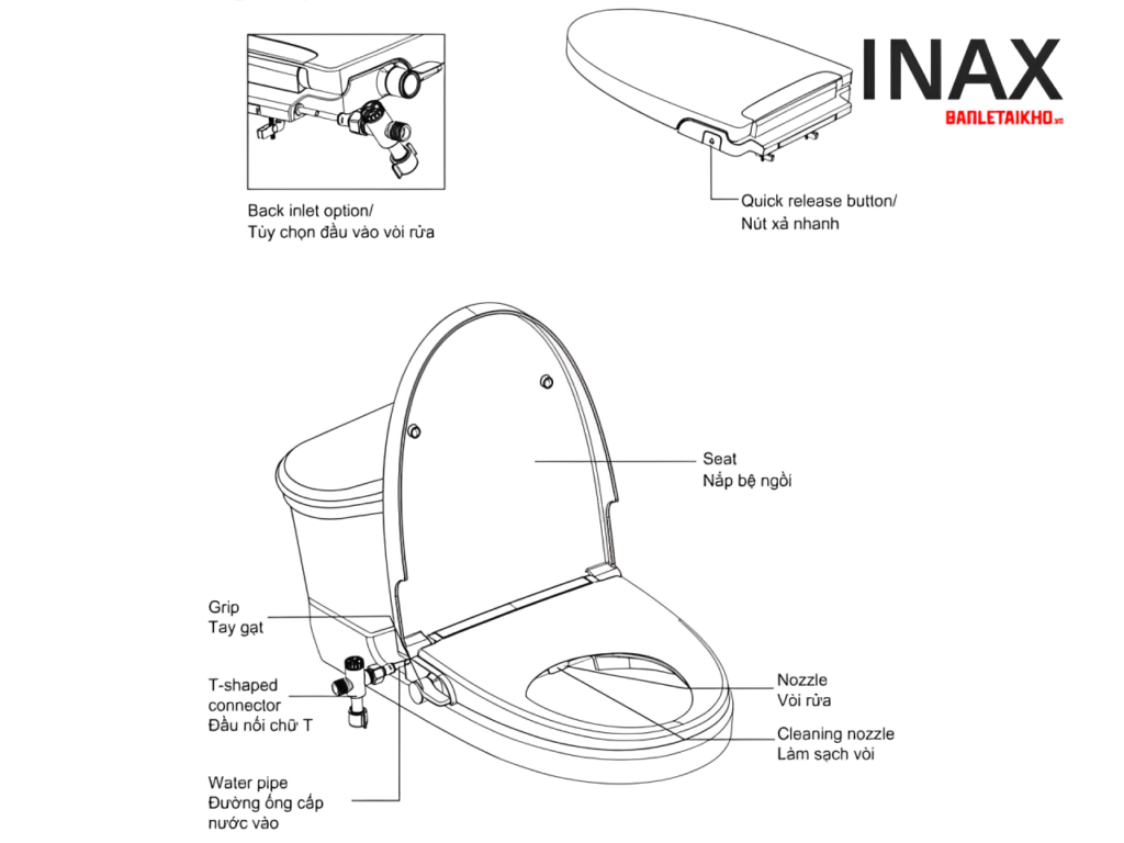 Bồn Cầu 1 Khối INAX AC-989+CW-S32VN Nắp Rửa Cơ