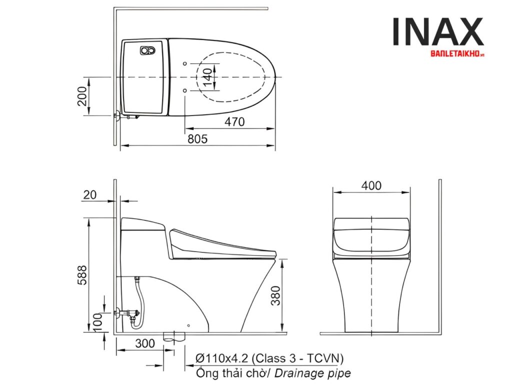 Kích thước bồn cầu inax tất tần tật của Thiết Bị Vệ Sinh INAX