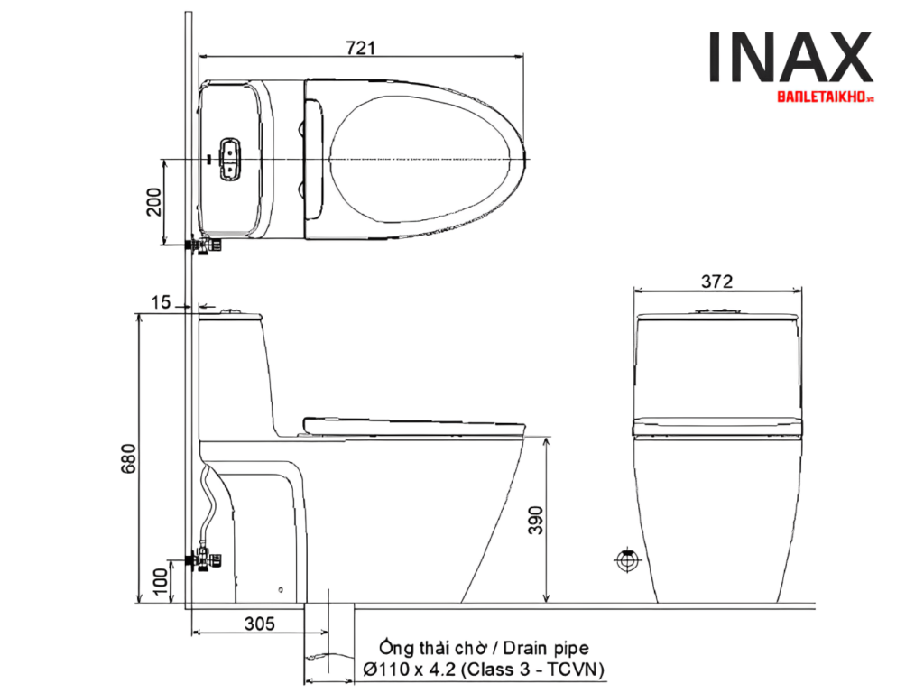 Bồn Cầu INAX AC-902+CW-S15VN 1 Khối Nắp Rửa Cơ